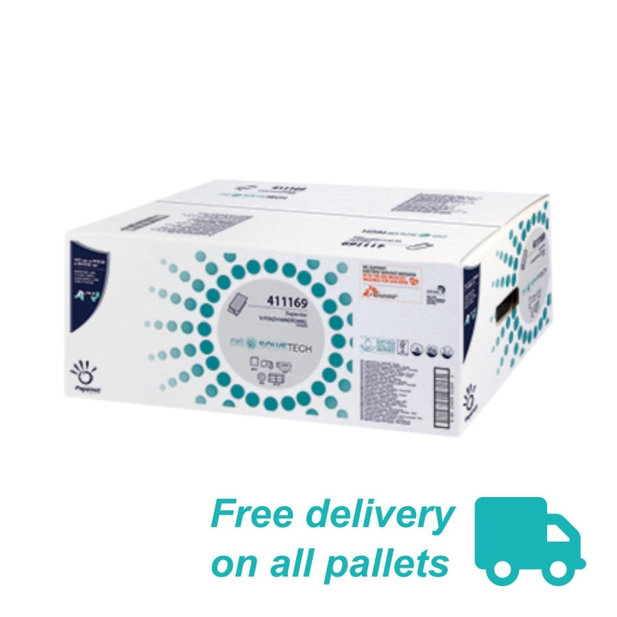 Papernet 2-Ply V-Fold Blue & White Hand Towels - Pallet of 32 Cases