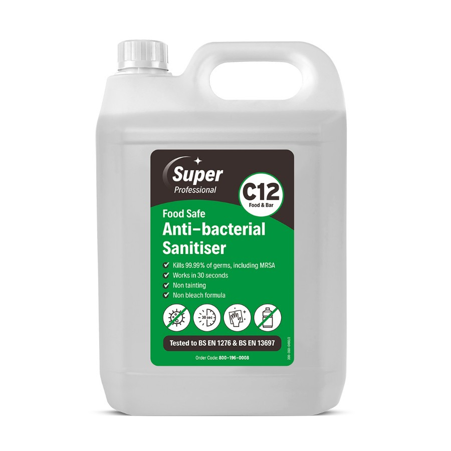 Super Professional C12 Food Safe Anti-bacterial Sanitiser - 5L